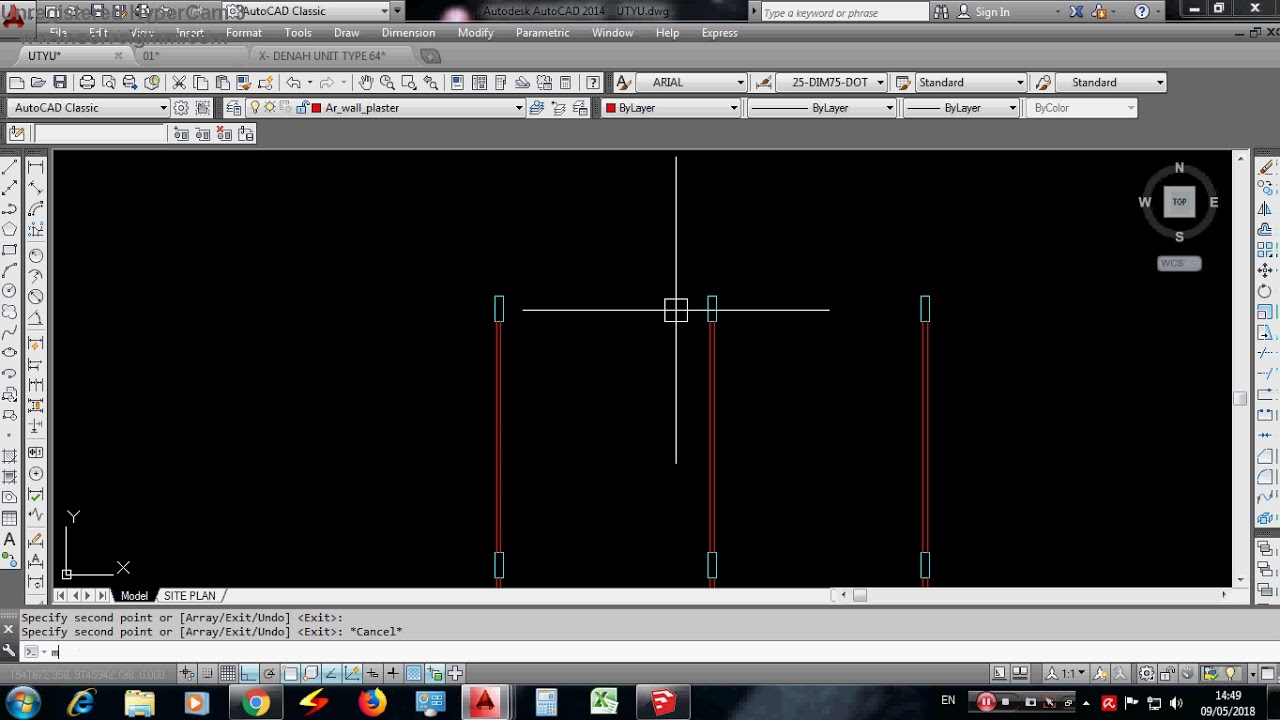 cara mudah membuat dinding di autocad - YouTube