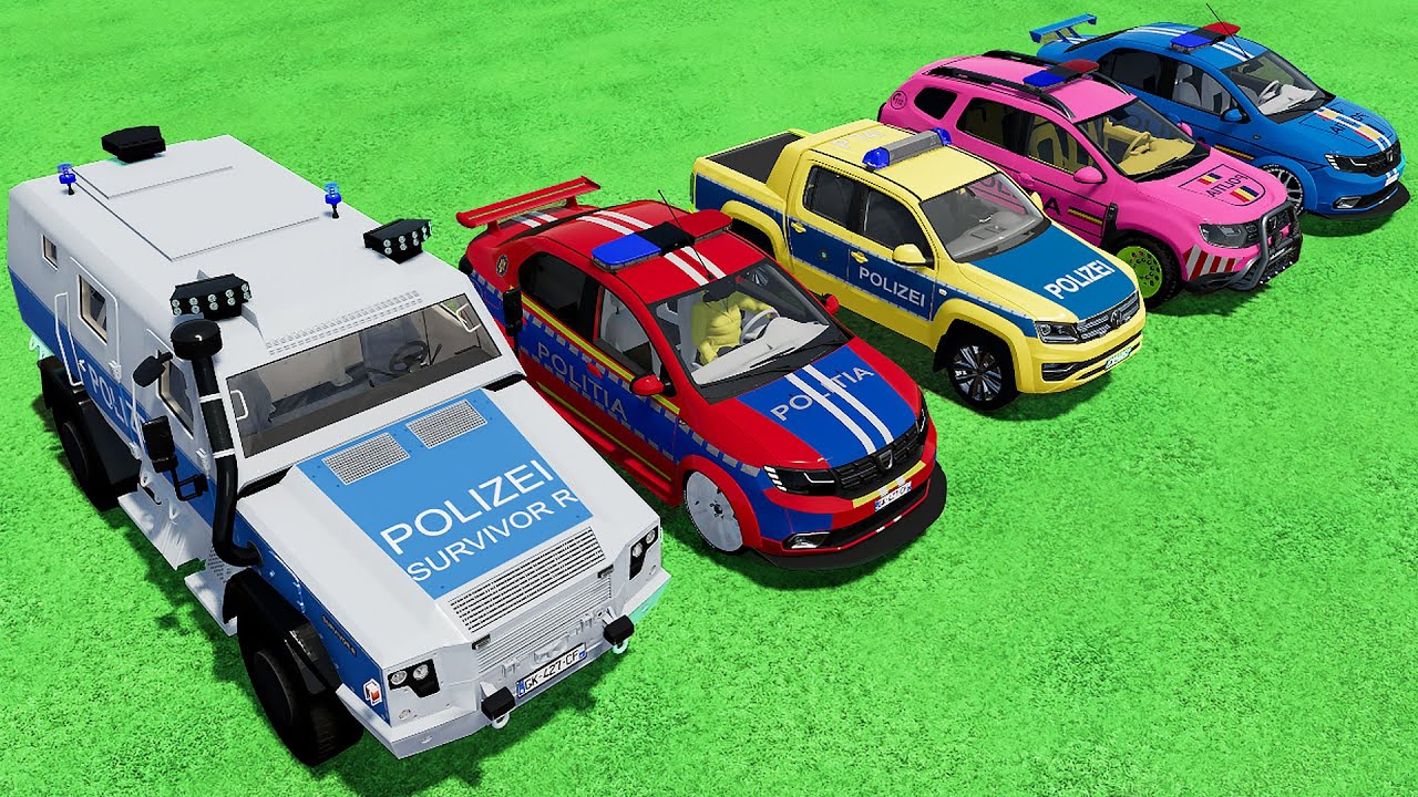 POLICE CARS ! ALL POLICE CARS TRANSPORT WITH TRUCKS ! Farming Simulator ...