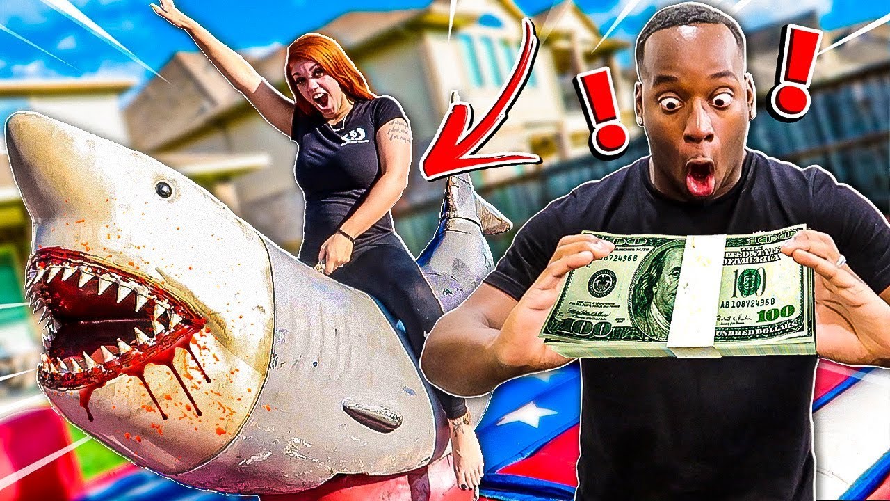 LAST TO FALL OFF MECHANICAL SHARK WINS $10,000 CHALLENGE - YouTube
