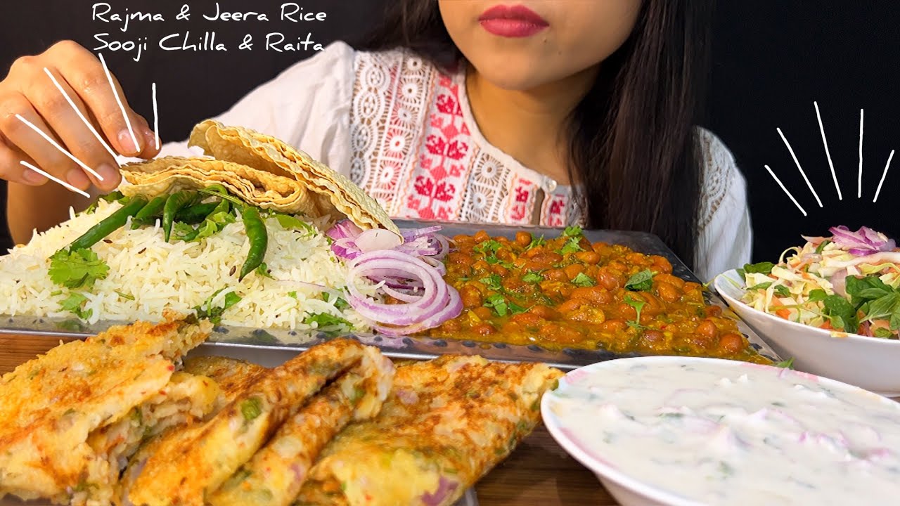 Eating Rajma, Jeera Rice, Sooji Chilla & Onion Raita. | MUKBANG EATING ...