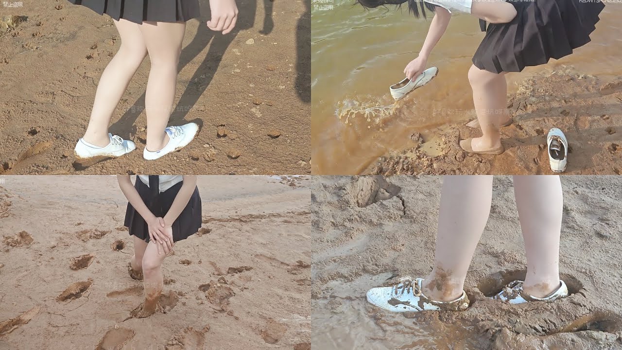 White KED sneakers and white socks wet and muddy(136)(Full video 34m ...