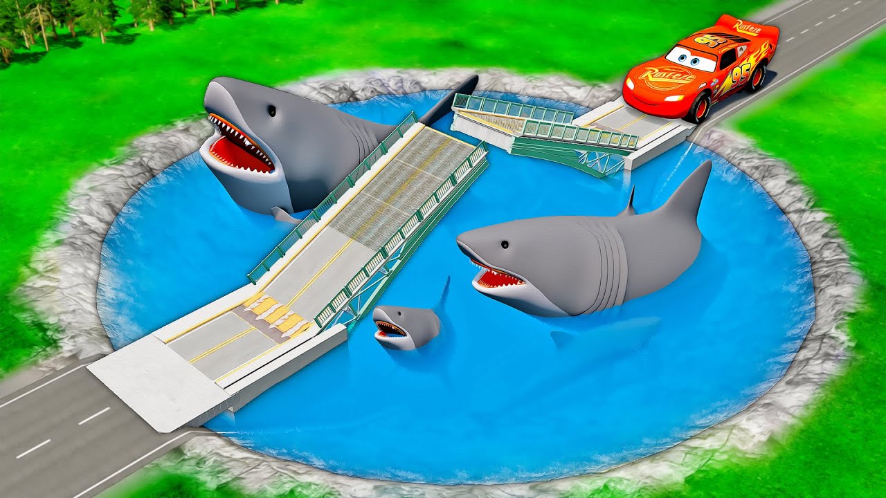 Mega Shark Pit with Bridge Vs Pixar Cars Lightning McQueen and his ...