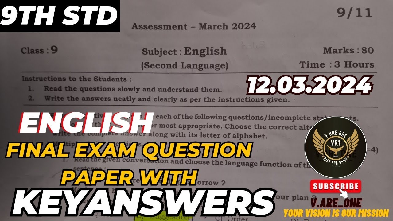 9TH STD ENGLISH FINAL EXAM QUESTION PAPER WITH KEY ANSWERS | 9TH STD ...