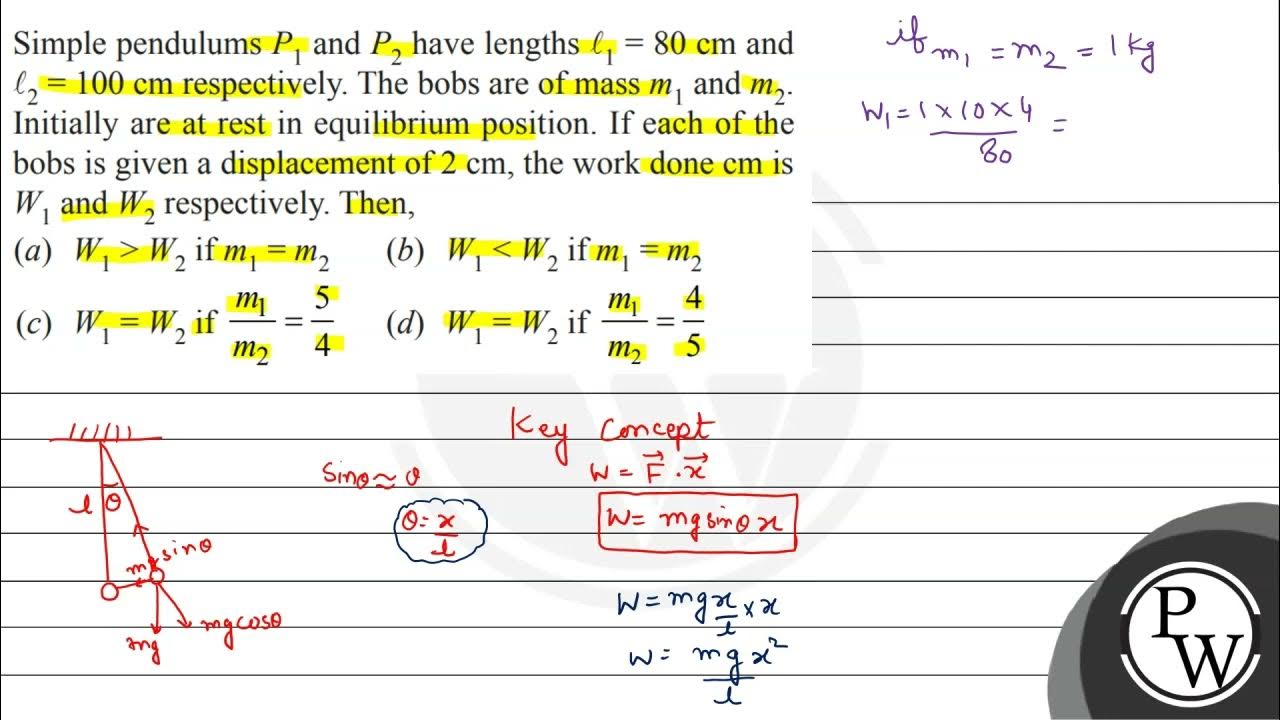 Simple pendulums \( P_{1} \) and \( P_{2} \) have lengths \( \ell_{1 ...