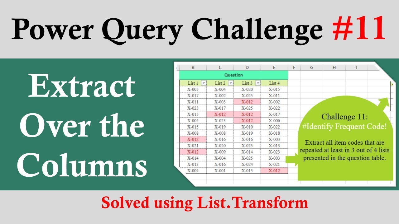 Power Query Challenge 11 Identifying Frequent Codes Solving With Listtransform Youtube