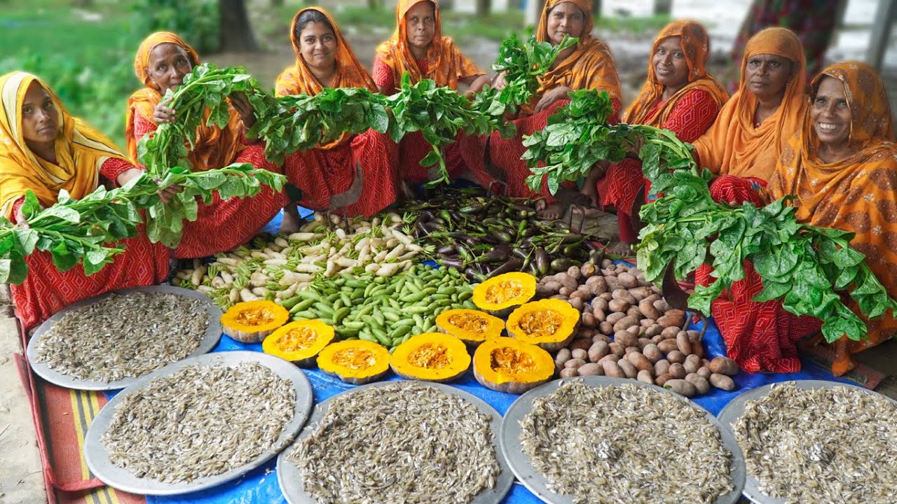 How To Cook Tiny Fish in Village? 6 Types Vegetables Mixed Small Fish ...