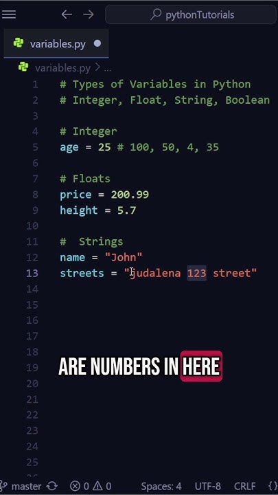 Types of Variables in Python #programming #tutorial #variables #integers #float #strings # ...