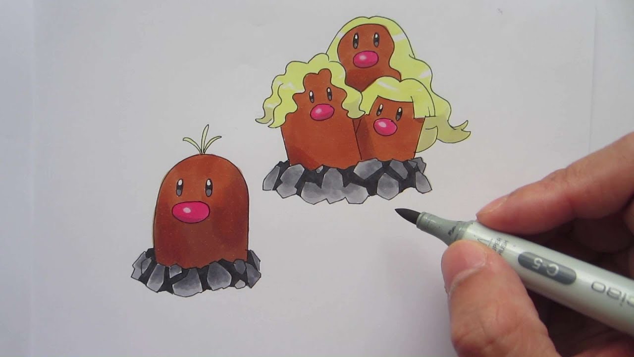 How to Draw Pokemon: No. 50 Alolan Diglett, No. 51 Dugtrio - YouTube