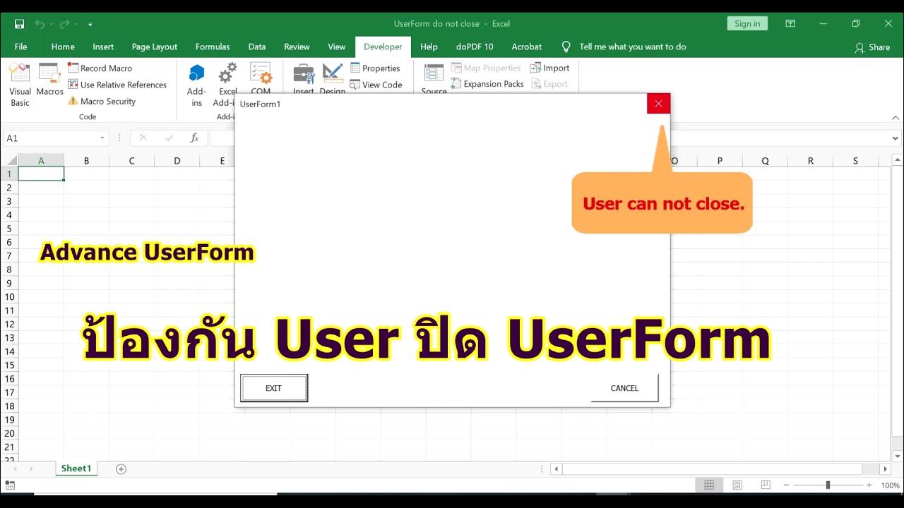 Excel VBA การเขียน code ป้องกัน User ปิดปุ่ม X บน UserForm (Advance UserForm) - YouTube