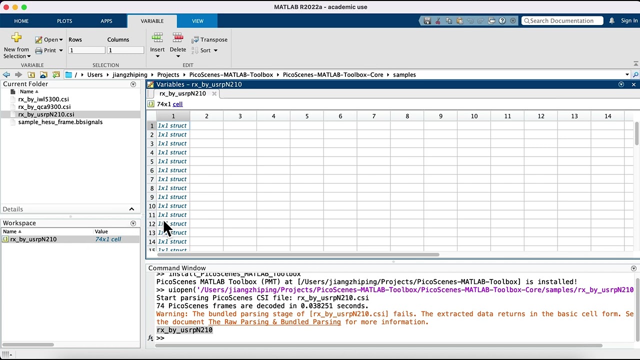 Installation of PicoScenes MATLAB Toolbox and drag'n'drop style .csi file parsing - YouTube