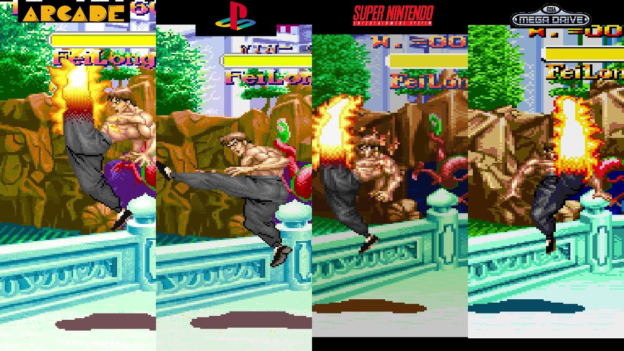 Super Street fighter 2 Fei Long special moves Comparison Arcade VS PS1 ...