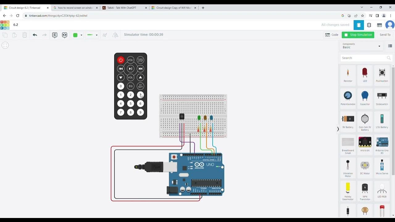 Lab6.2 Controlling LEDs using IR remote and Arduino UNO in Tinkercad - YouTube