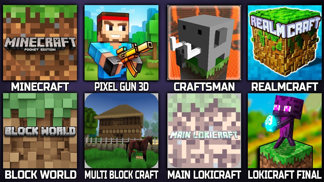 Minecraft, Pixel Gun 3D, Craftsman, RealmCraft, Block World 3D, Multi ...
