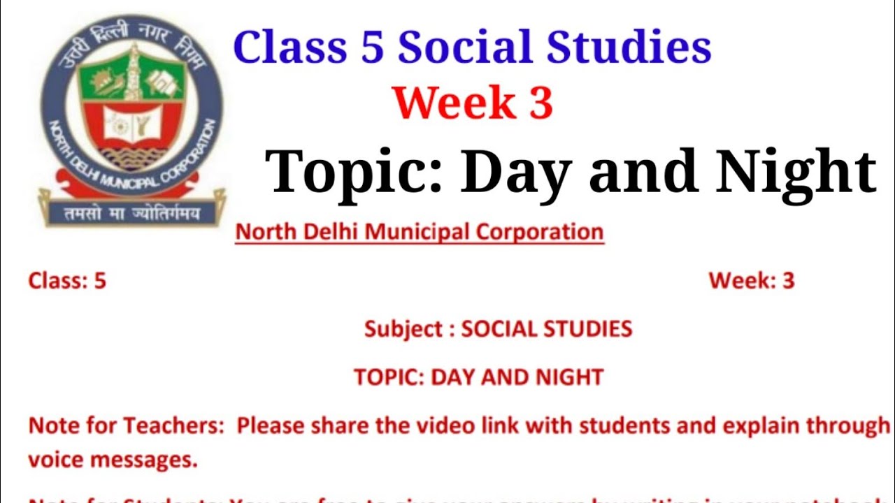 Class 5 SST Week 3 (18.6.21) Day and Night kaksha 5 MCD Worksheet ...