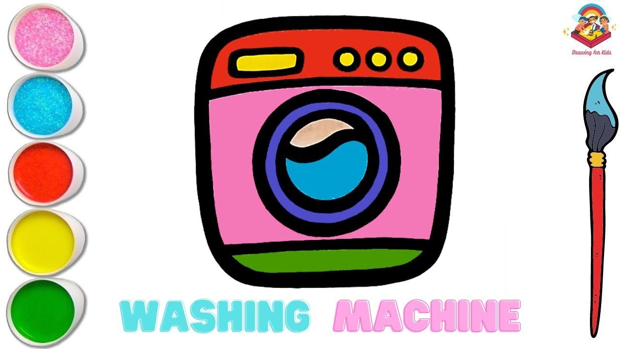 How to Draw Washing Machine Drawing & Coloring for Kids Easy Step by ...