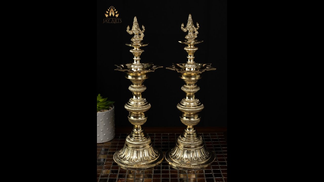 Auspicious 7 Wick Goddess Lakshmi Lamp Set - Fine Brass Lamps - YouTube