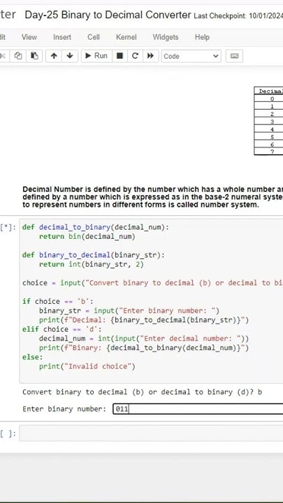 Binary to Decimal Converter | 100 Days of Python Programming | Day-25 #shorts #pythontutorial ...