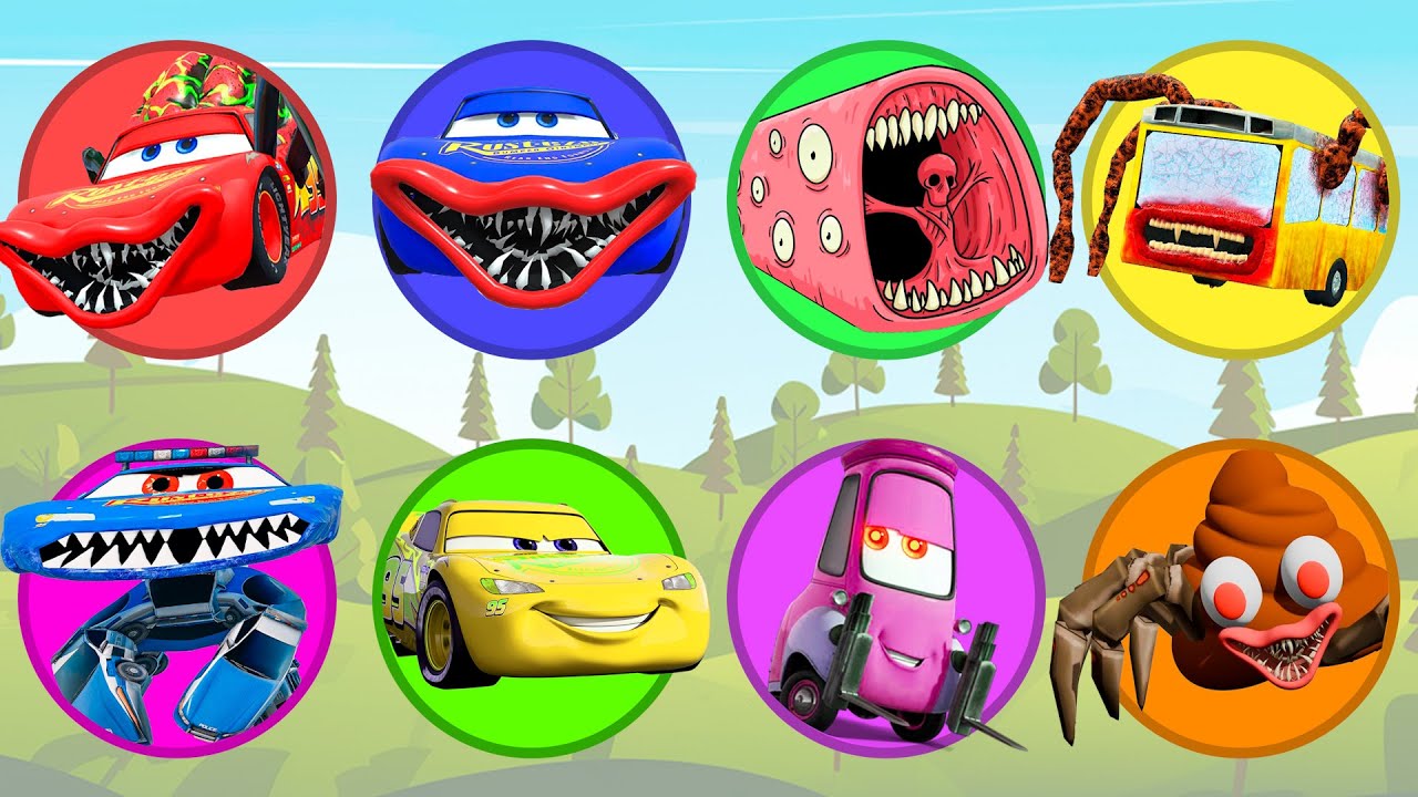 Epic 8 Monster Battle!! Spider McQueen Eater, Bus Eater , Policeman ...