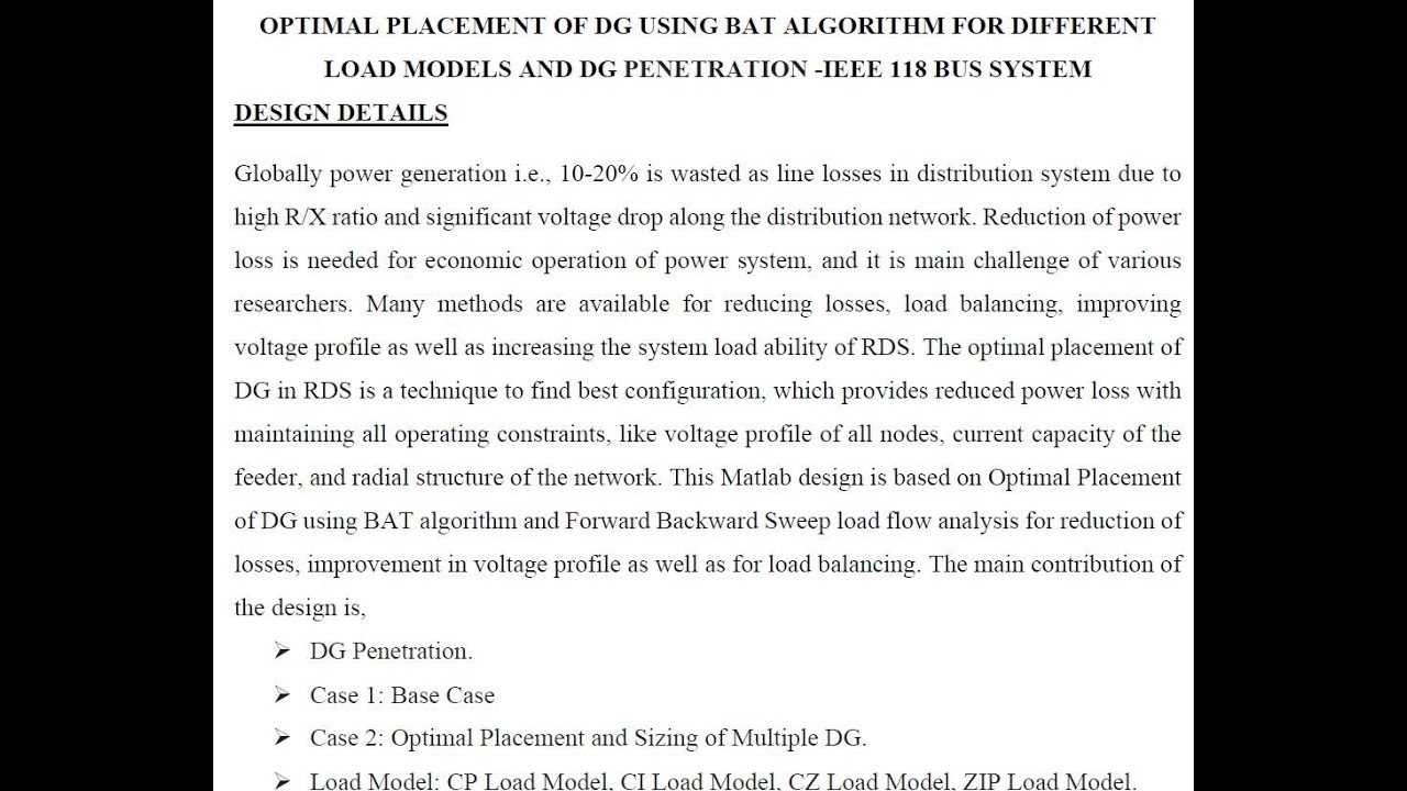 Optimal Placement Of Dg Using Bat Algorithm For Different Load Models And Dg Penetration 118 Bus