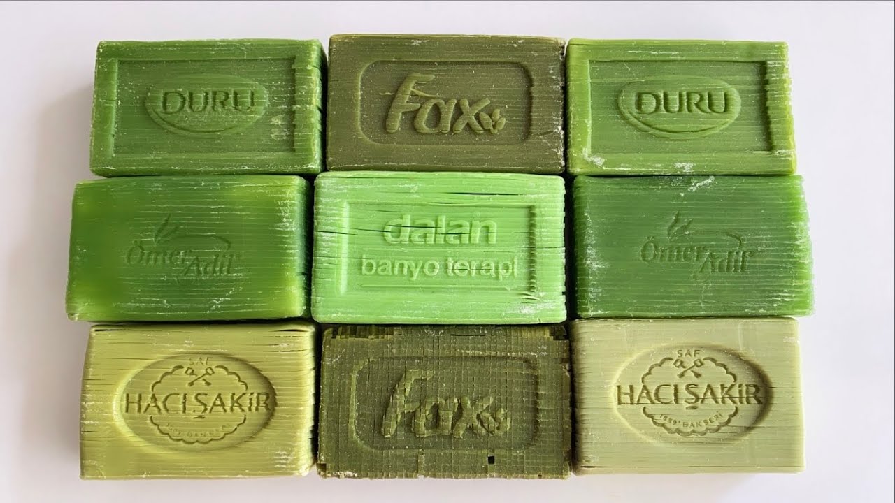 SOAP ASMR | Cutting olive oil dry soaps | Fine lines & Soap cubes ...
