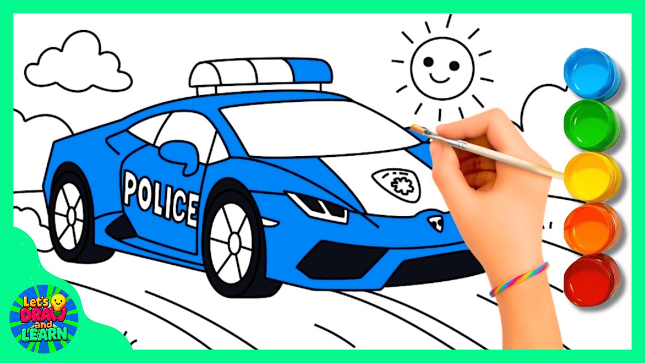 Draw a Police Car Lamborghini Patrol Car. Simple Drawing and Coloring ...