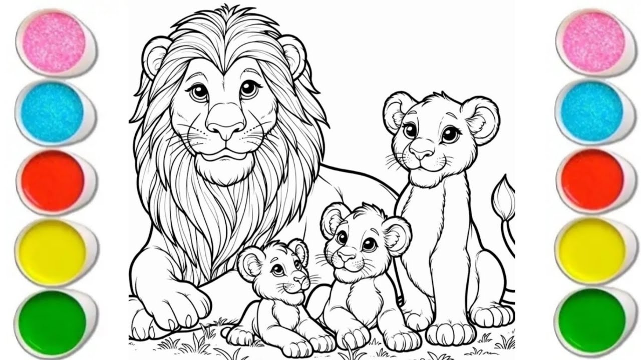 draw a cute Lion family with two kids in easy way drawing for kids #🦁🦁🦁 ...