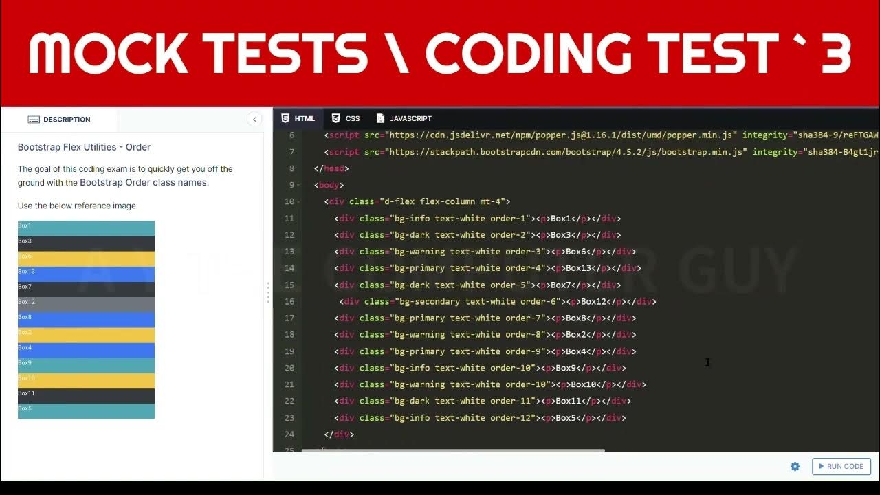 Mock Tests Coding Test 3 Bootstrap Flex Utilities Order Aytcg