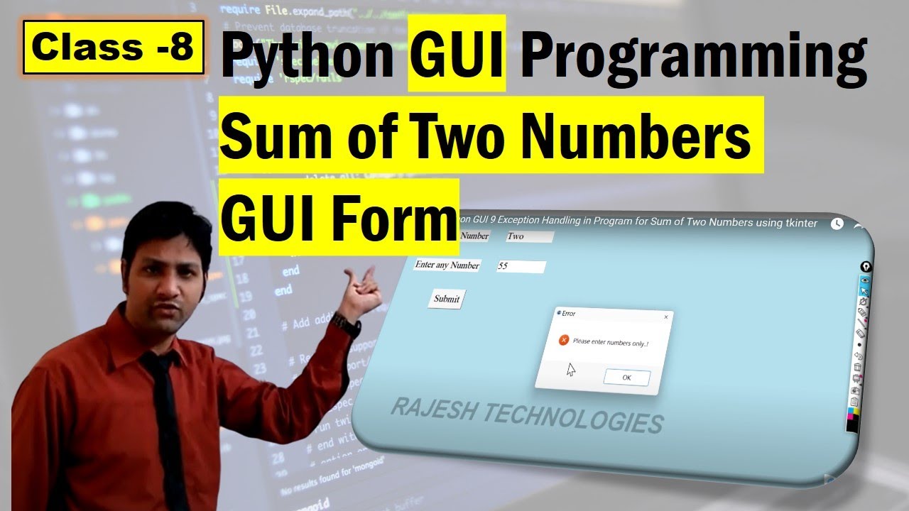 Python Gui 8 A Program For Sum Of Two Numbers Using Tkinter Youtube 0149