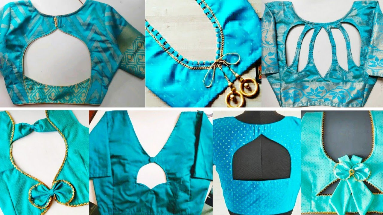 Sky Blue Blouse Back Neck Designs😍Latest Blouse Neck Patterns - YouTube