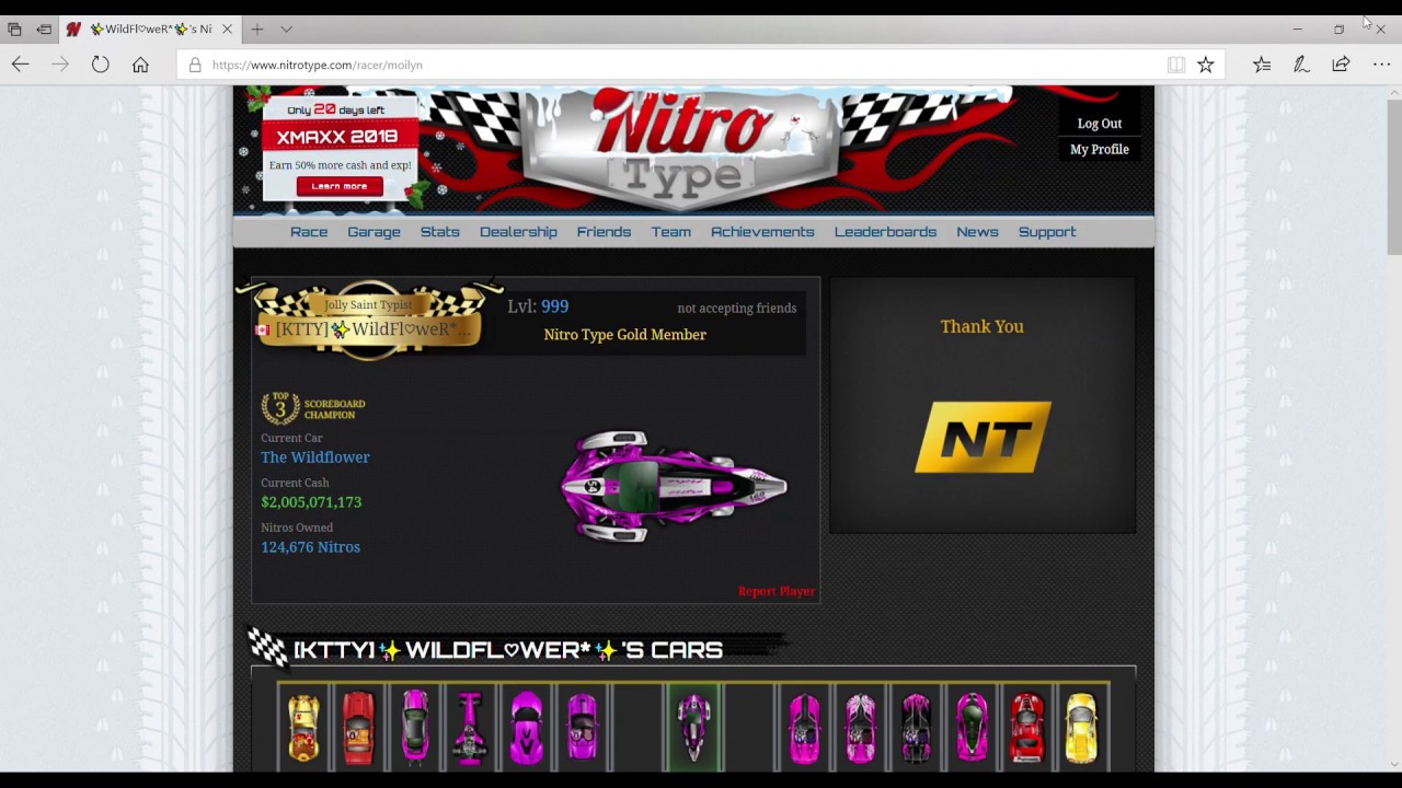 [KTTY]Wildflower Is at level 1000! Nitro type #37 - YouTube