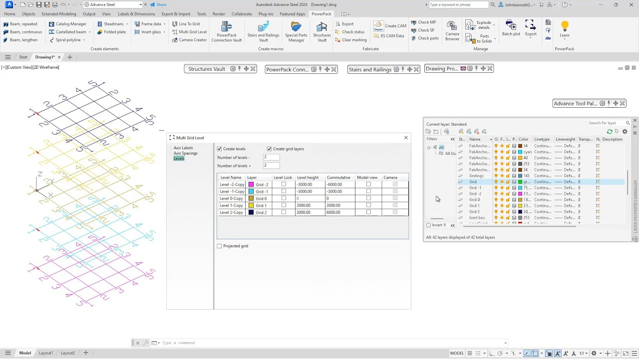 PowerPack for Advance Steel: Multi Grid Level - Layer controls - YouTube