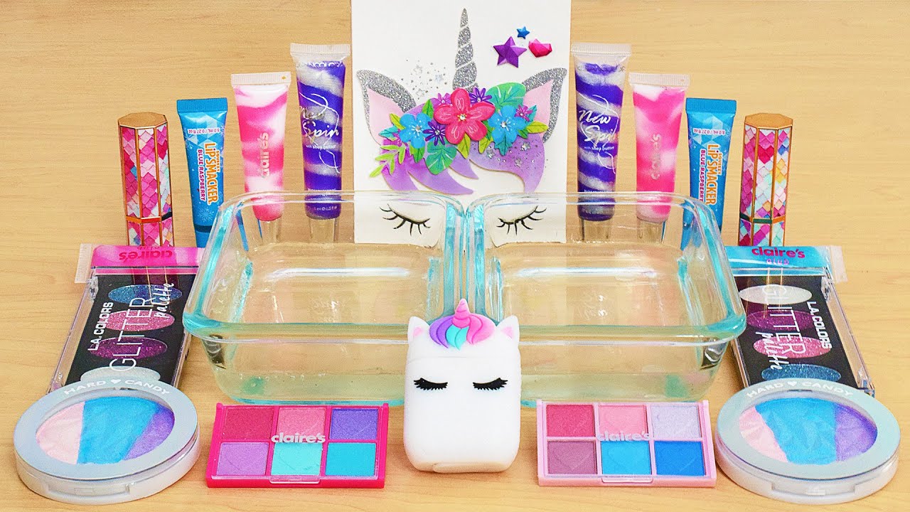 Unicorn Pink, Purple and Blue - Mixing Makeup Eyeshadow Into Slime ASMR ...