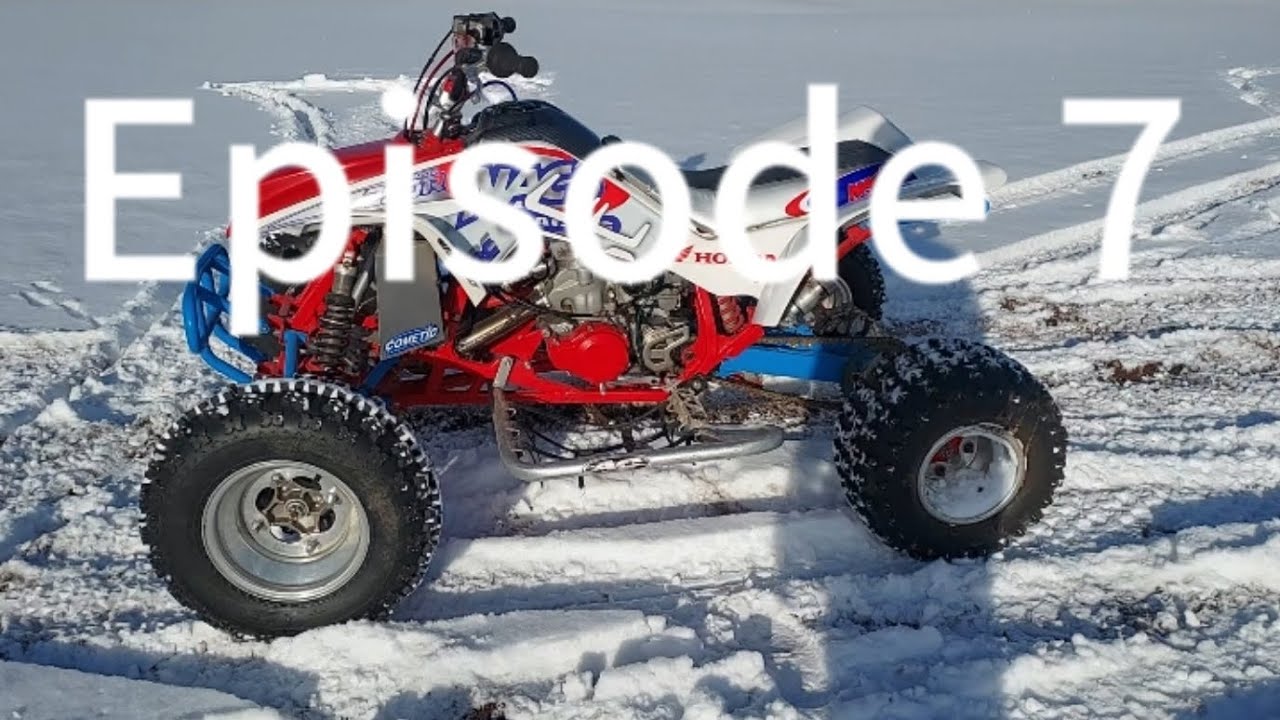 Big bore TRX250R throwing a roost in the snow after a quick carb clean ...