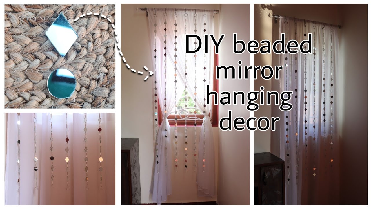 How to make beaded mirror string curtain | DIY mirror hanging decor for ...