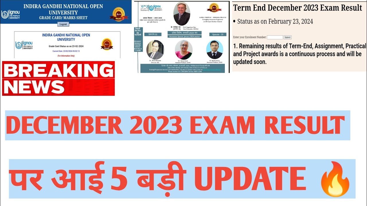 IGNOU DECEMBER 2023 EXAMS RESULT 5 बड़ी UPDATE 🔥 GRADE CARD - YouTube