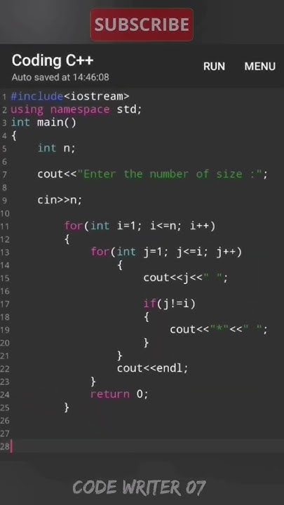 Normal C Pattern Program Tutorial Video 💯🧠 Coding Youtubeshorts Codewriter07 C Pattern