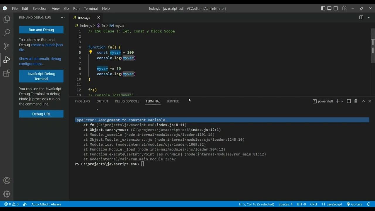 Javascript Es6 Let Const Y Block Scope Youtube