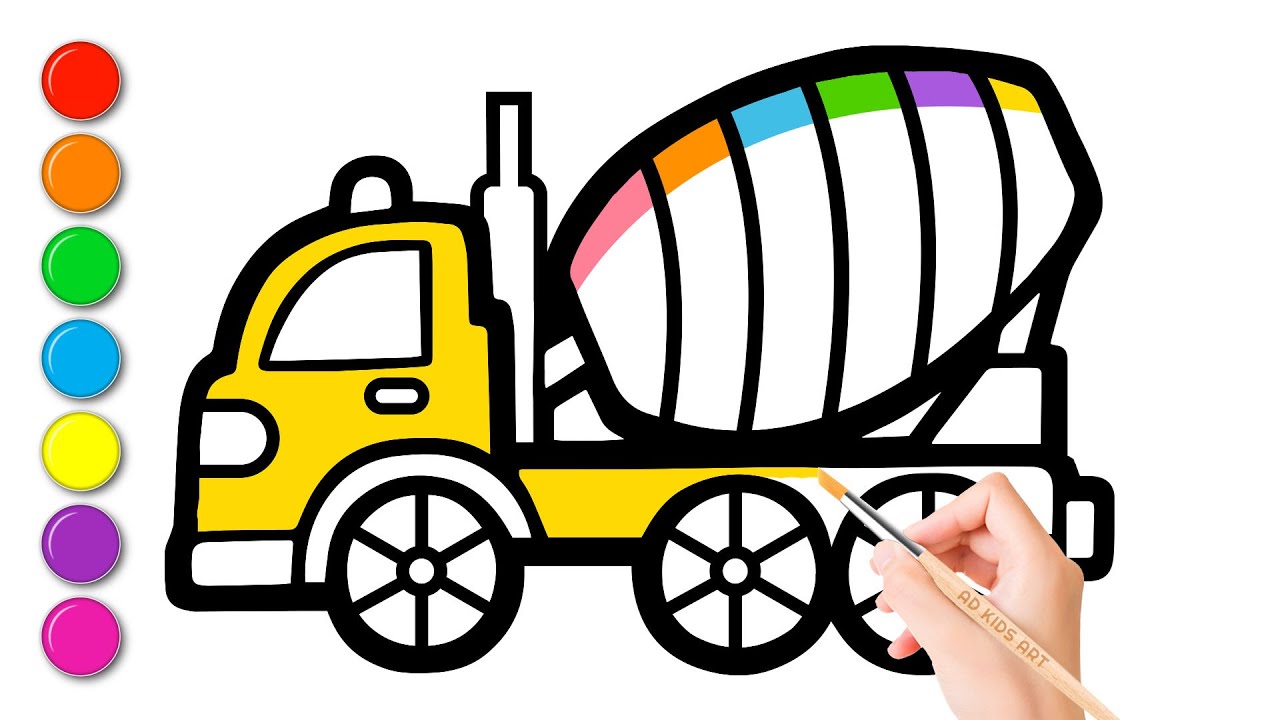 Drawing Mixer Truck For Kids & Toddlers, Painting, Coloring, How To ...