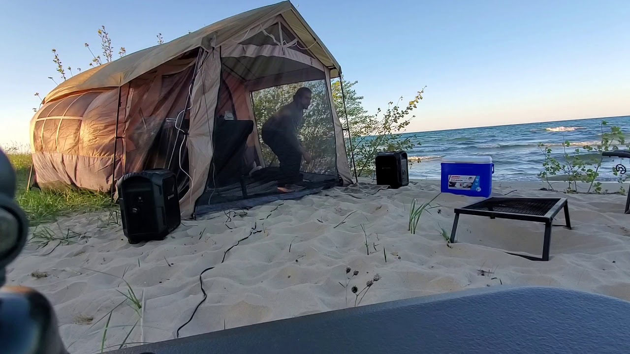 Oscoda Beach DJ Tent Setup on the Water - YouTube