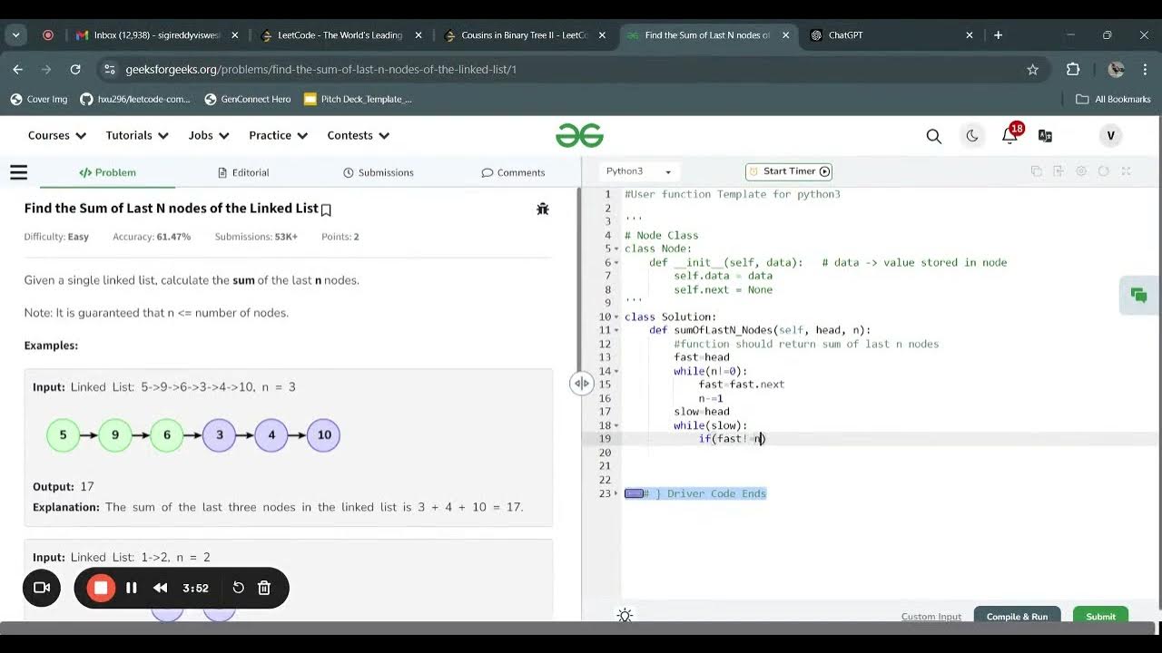 Sum of Last N nodes of the Linked List - YouTube
