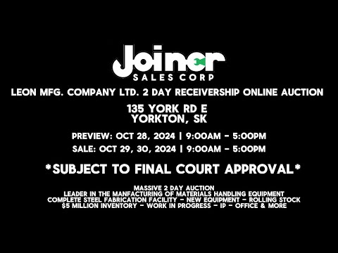 Video overview of Leon Mfg 2-day Auction - YouTube