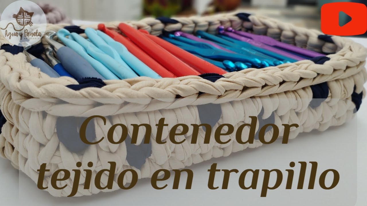 canasto rectangular tejido en trapillo - YouTube