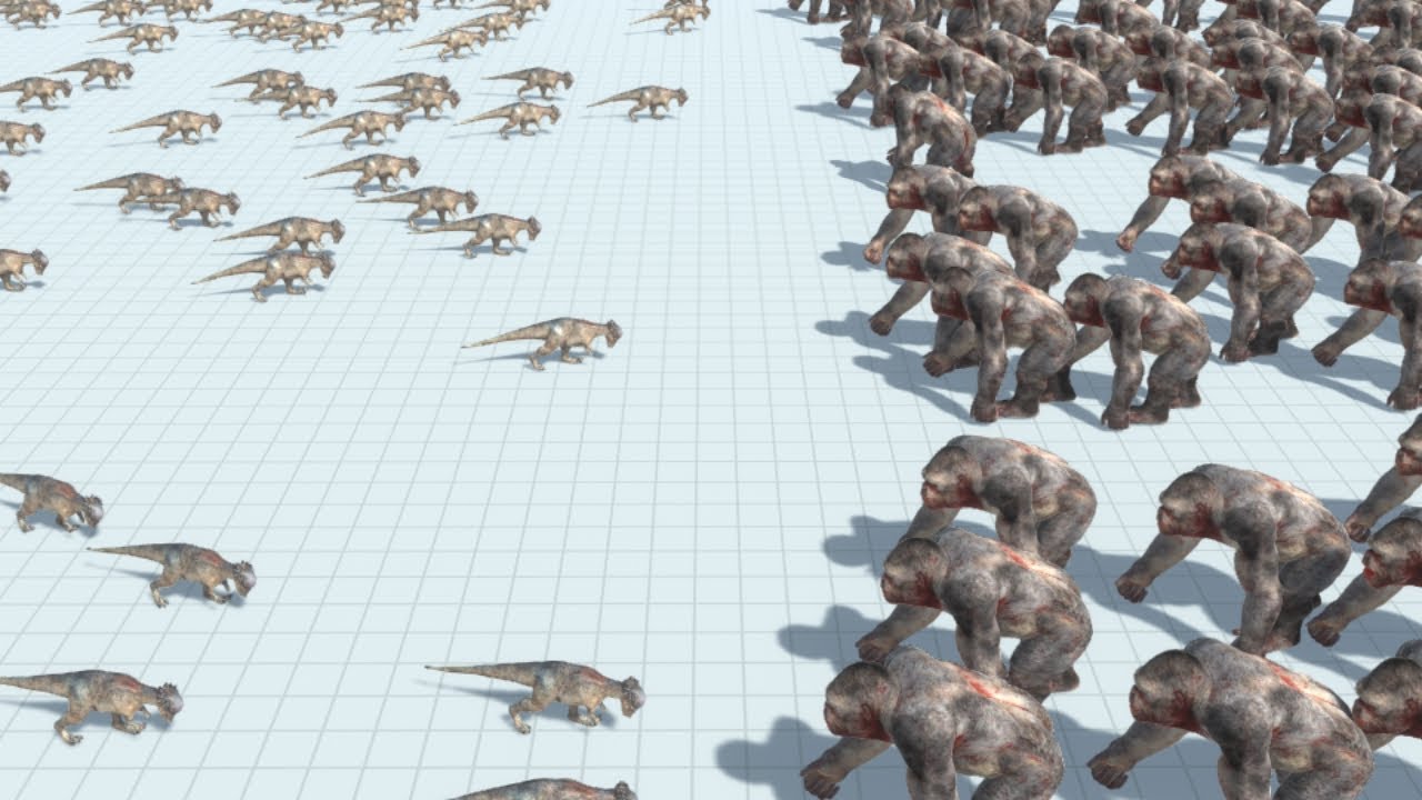 100 Pachycephalosaurus Army vs 100 Mutant Primates Ape Army ARBS Animal ...