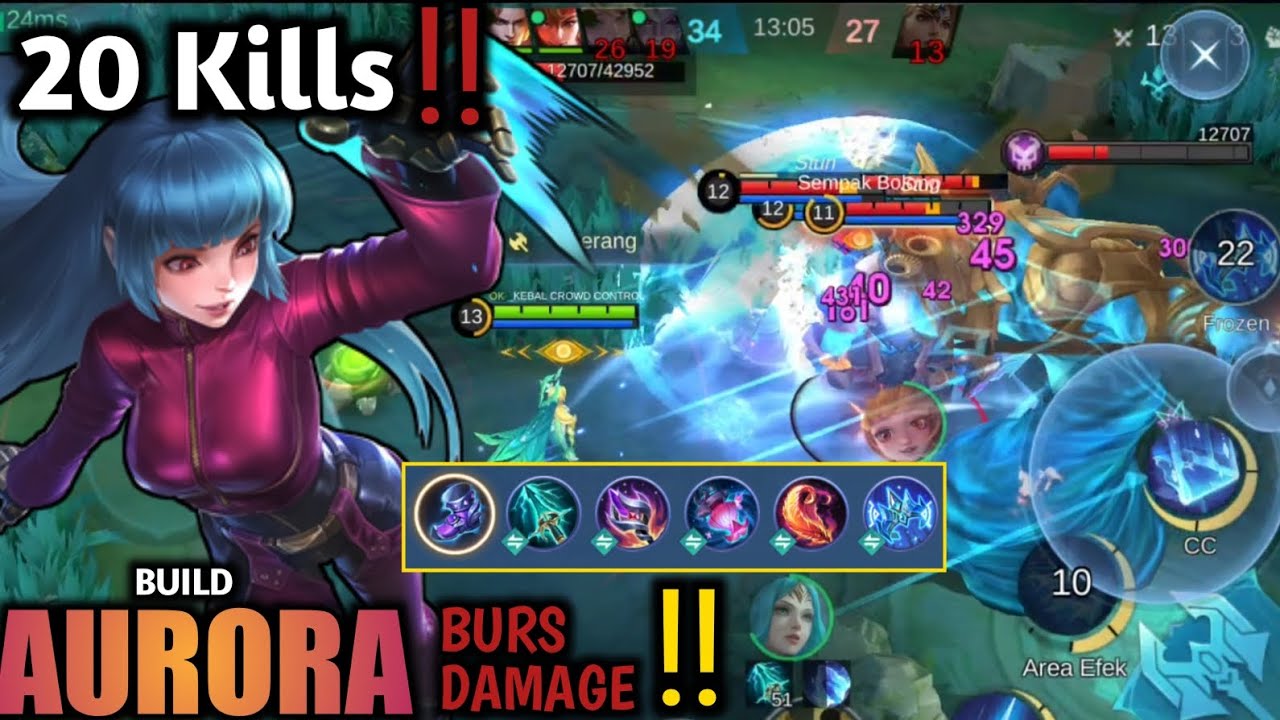 AURORA BUILD BURS DAMAGE + SKY PIERCER STACK 80!! AURORA MOBILE LEGENDS ...