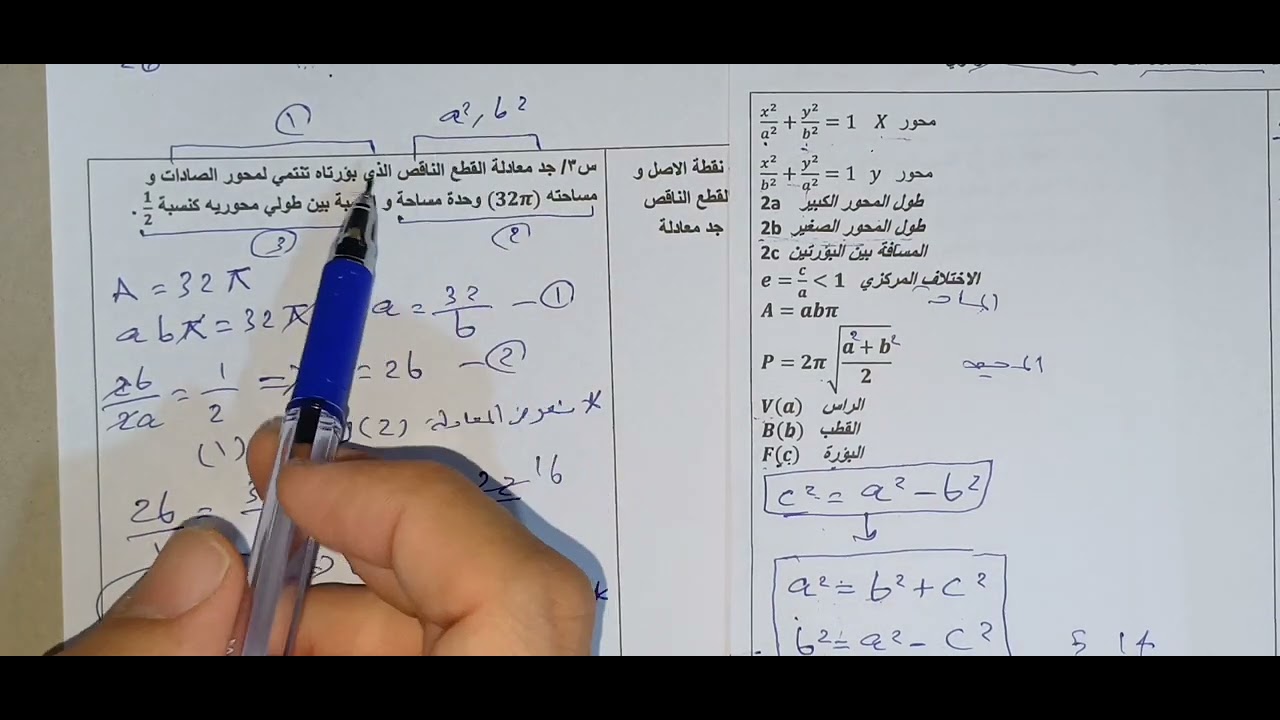 المحاضرة ٤ وزاريات القطع الناقص الفصل الثاني رياضيات السادس العلمي