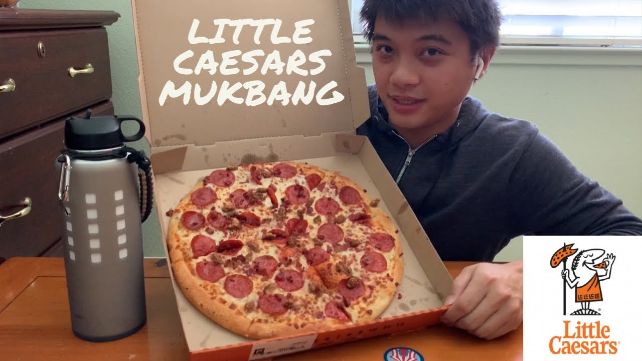 LITTLE CAESARS MUKBANG ASMR | 3 MEAT PIZZA MUKBANG ASMR | BIG BITES ...