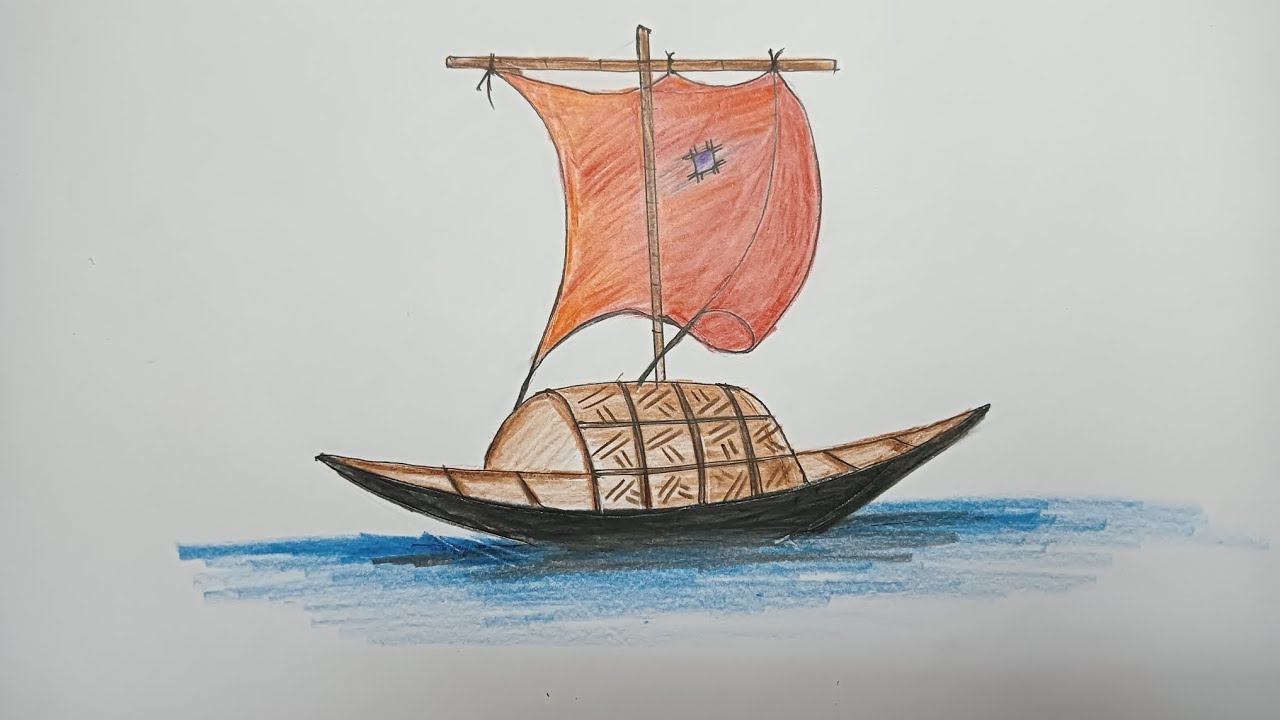 How to draw a boat step by step (very easy) || paltola nouka || পালতোলা ...