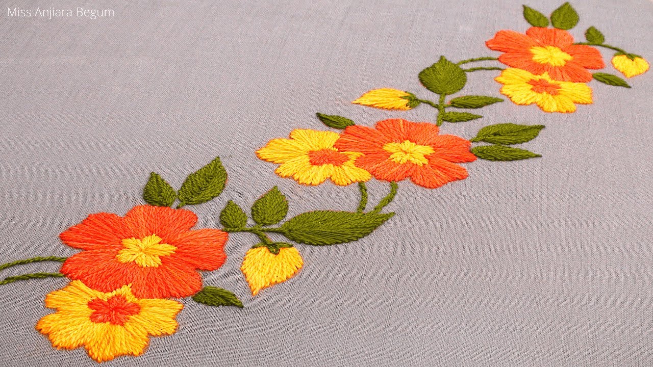 🌸🌸Hand Embroidery Simple Border Design For Dress, Dress Decoration Idea ...
