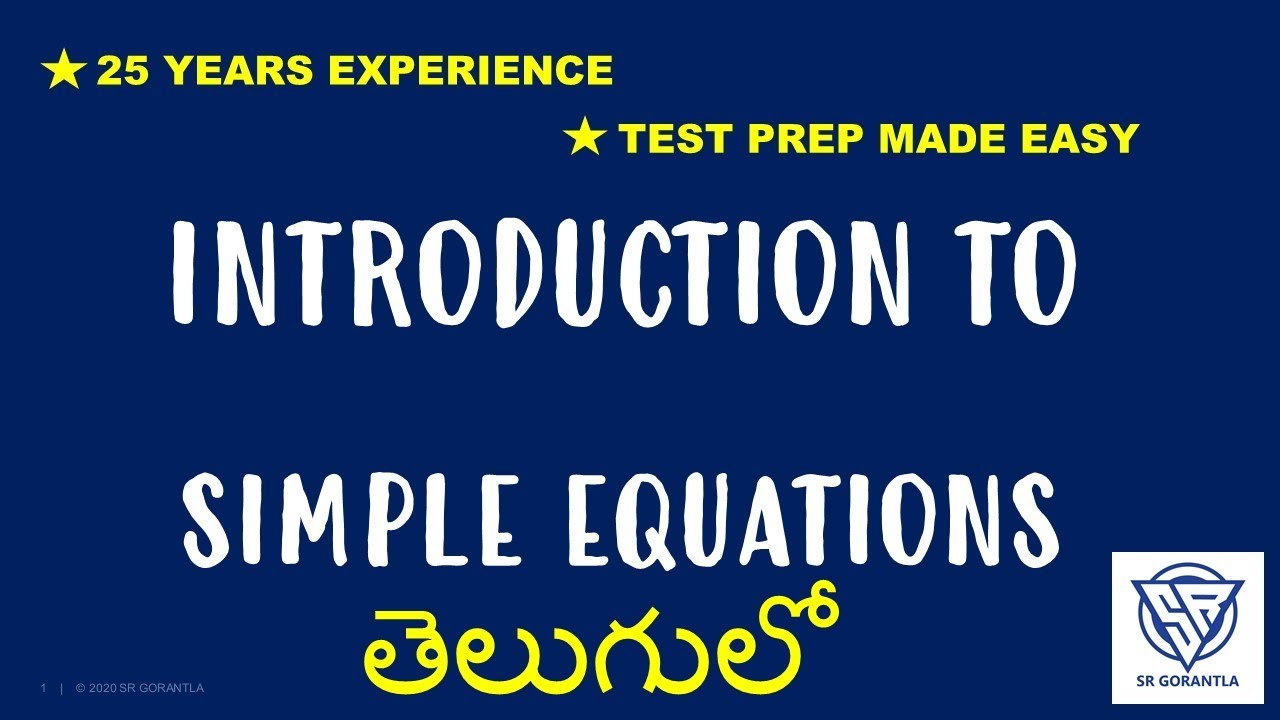 Introduction to Simple Equations తెలుగులో - Simple Equations (1) - YouTube