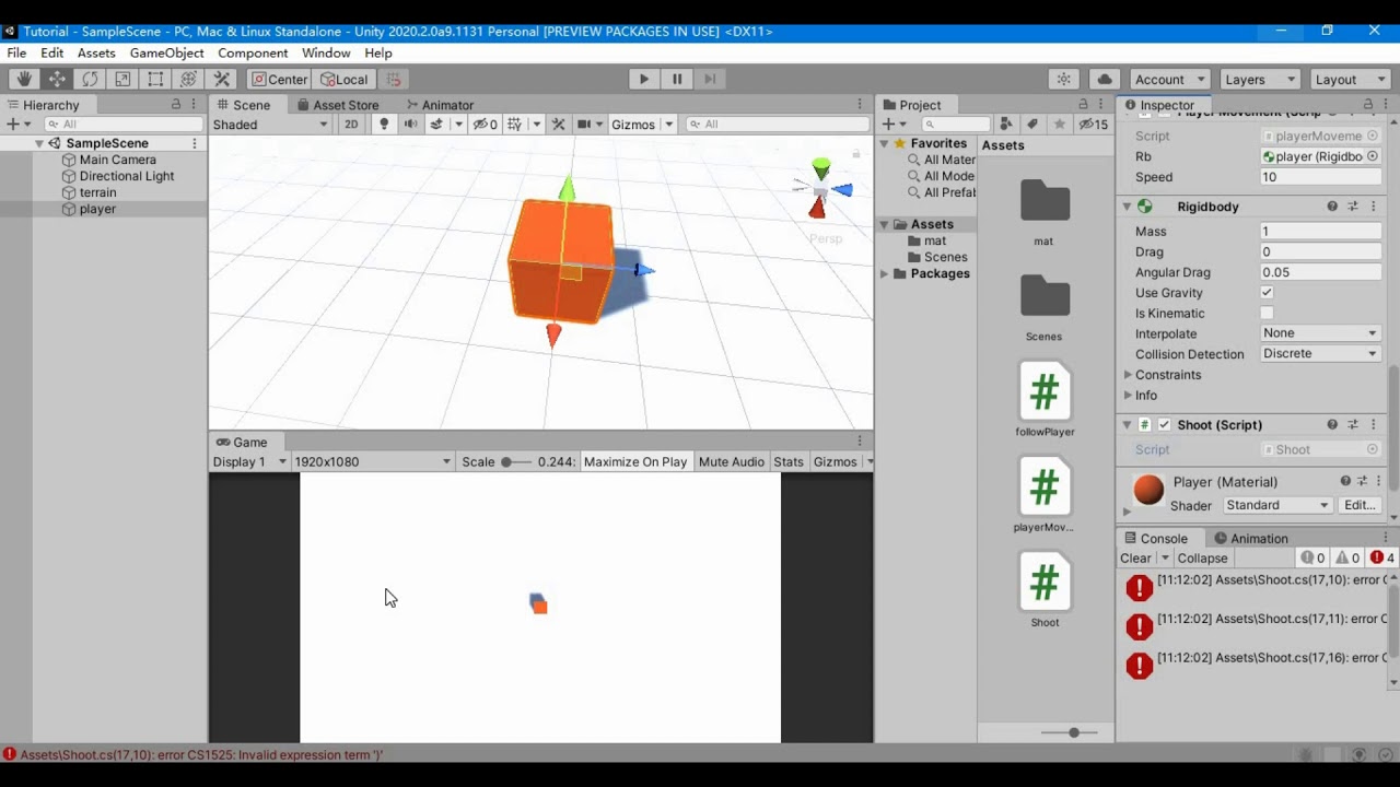 Unity Tutorial -- Shoot A Bullet -- Part 3 - YouTube